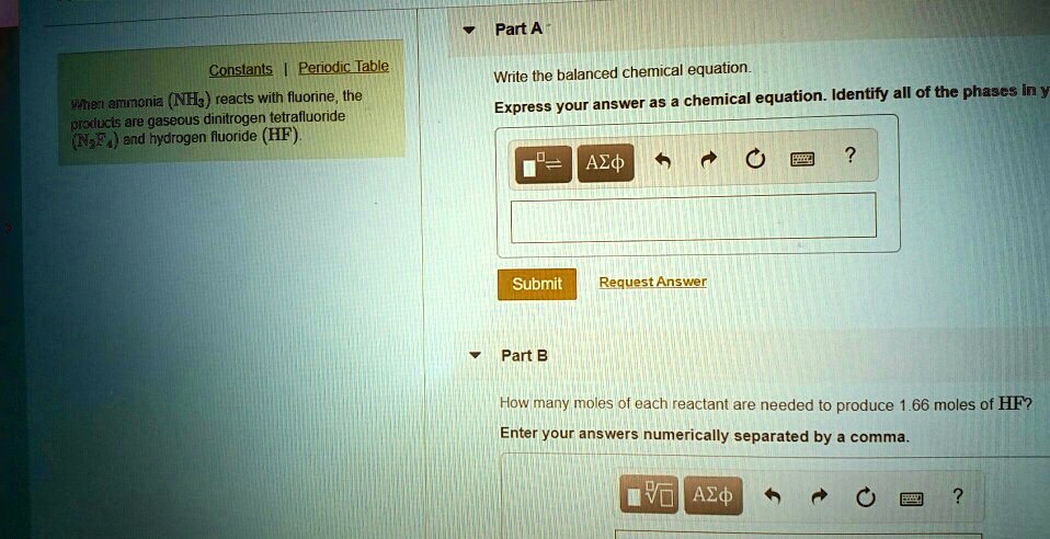 Constants | Periodic Table When ammonia (NH3) reacts with fluorine, the products are gaseous ...