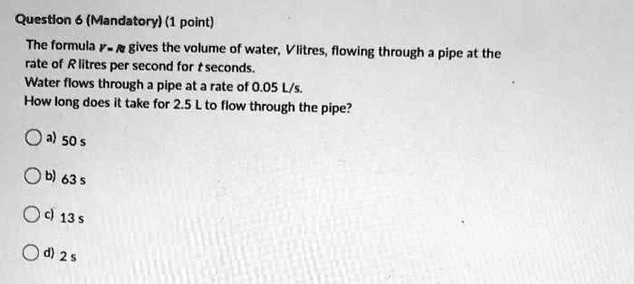 SOLVED: Question 6 (Mandatory) (1 point) The formula v- gives the ...