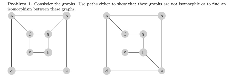 SOLVED: Problem 1. Consisder the graphs Use paths either to show that ...