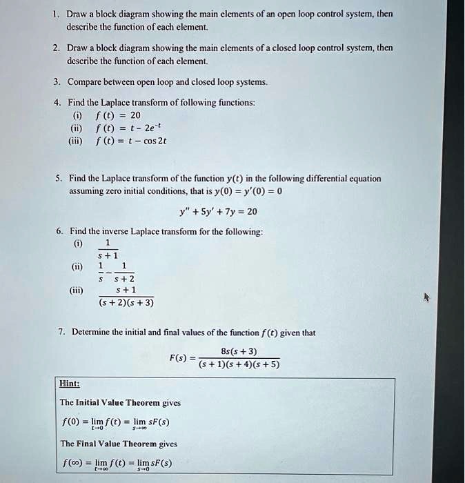 1 draw a block diagram showing the main elements of an open loop ...