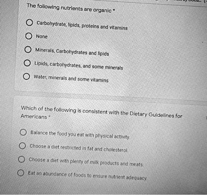 the following nutrients are organic carbohydrate lipids proteins and ...