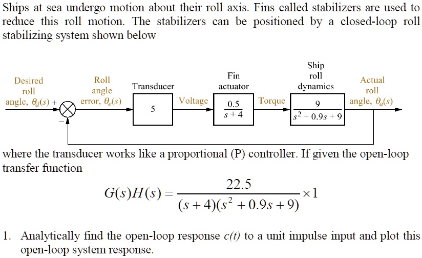 Ships at sea undergo motion about their roll axis. Fins called ...