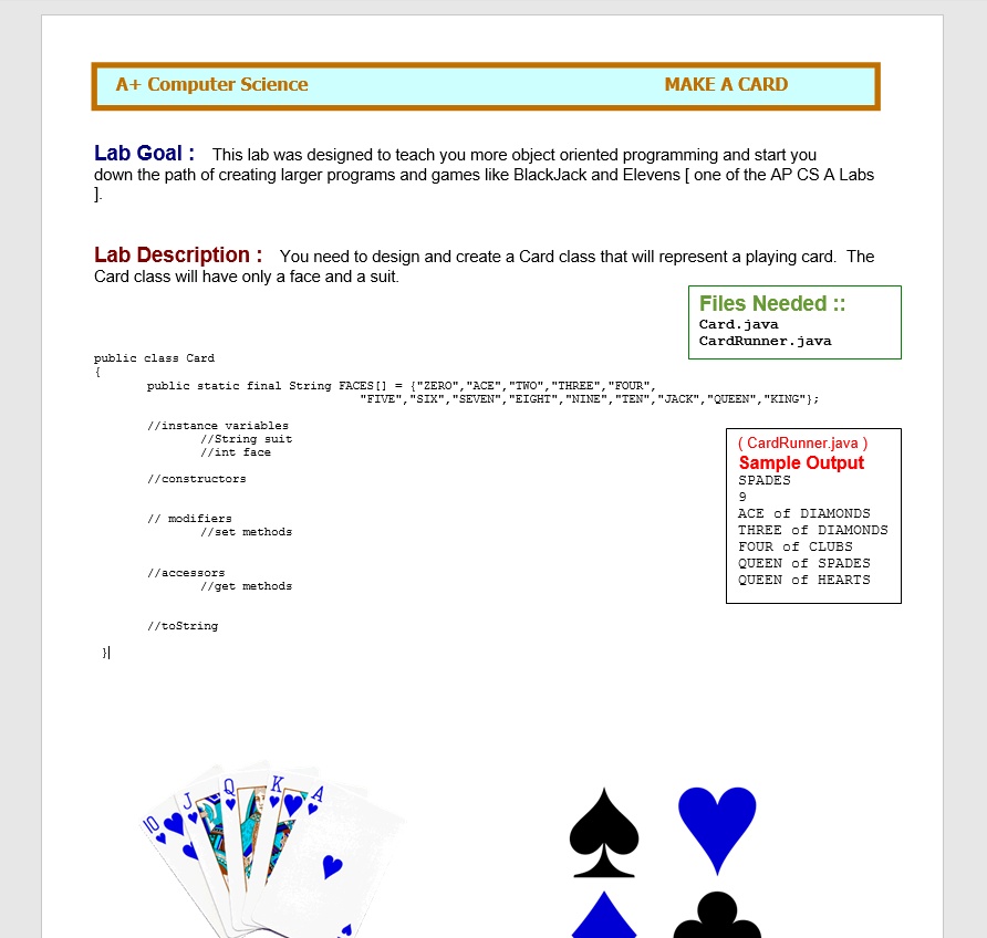 SOLVED: Texts: A+ Computer Science MAKE A CARD Lab Goal: This lab was designed to teach you more ...