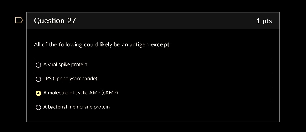 SOLVED: All of the following could likely be an antigen except: O A ...
