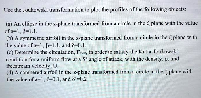 SOLVED: Use the Joukowski transformation to plot the profiles of the ...