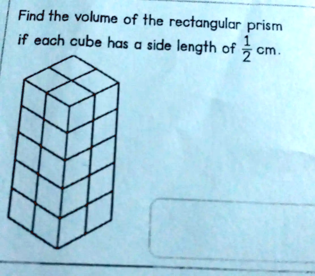 SOLVED: Find the volume of the rectangular prism if each cube has @ side length of 1 2 cm