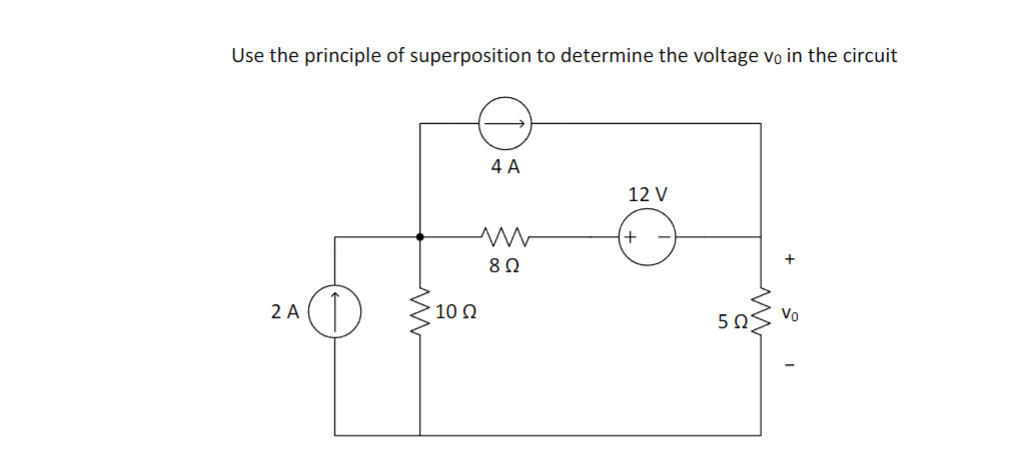 SOLVED: Use the principle of superposition to determine the voltage v0 in the circuit