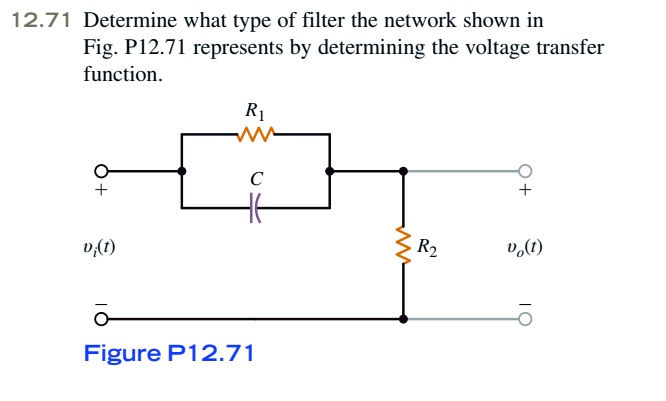 SOLVED: 12.71 Determine what type of filter the network shown in Fig. P12.71 represents by ...