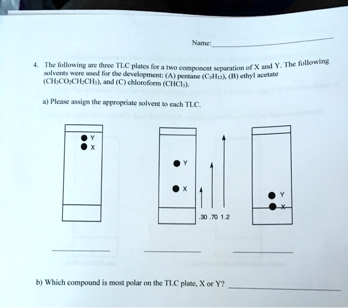 SOLVED: Name: The following are three TLC plates for two component ...