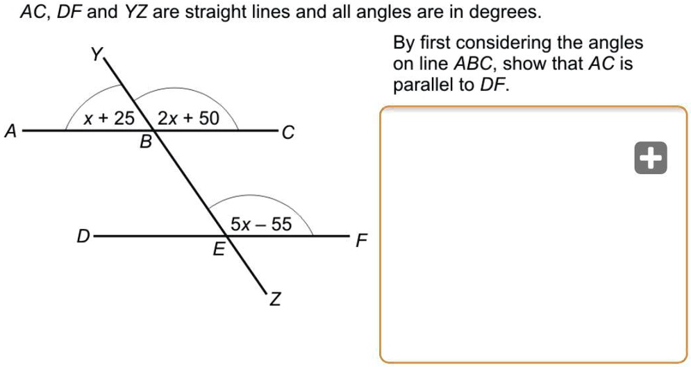 AC, DF and YZ are straight lines and all angles are in degrees. Y By ...