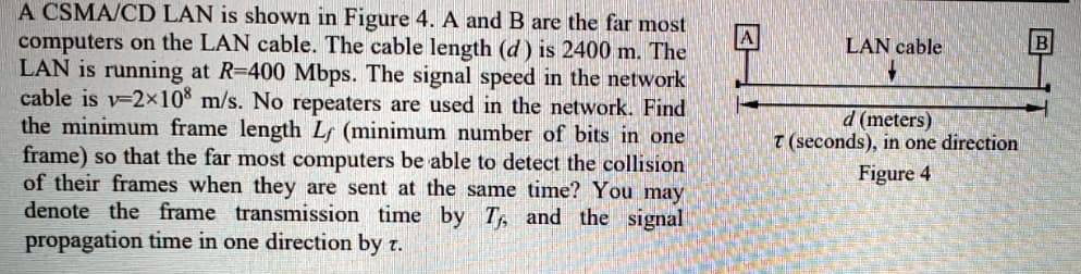 SOLVED: A CSMA/CD LAN is shown in Figure A and B. The farthest computers on the LAN cable are ...