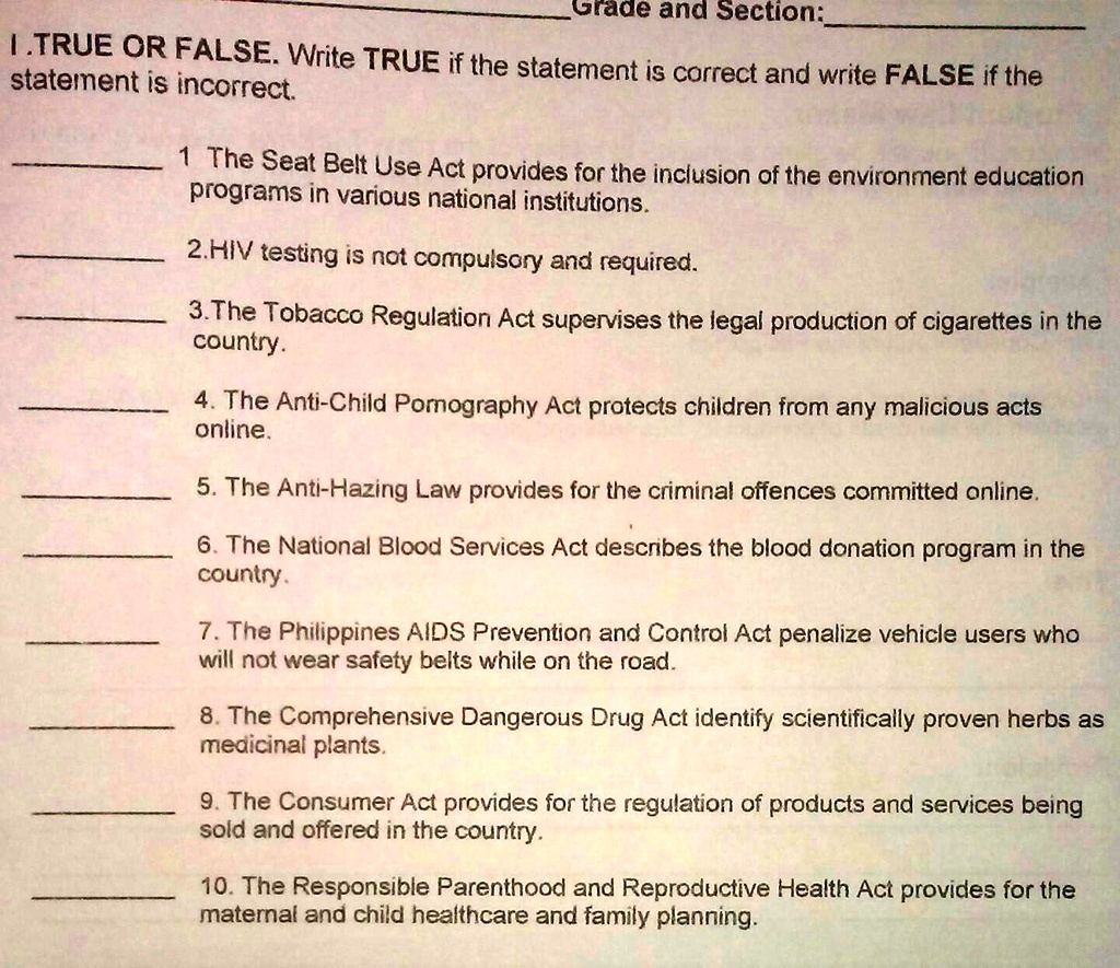 SOLVED: Pa Sagotan naman po maraming salamat sa sasagotâ ¤ Grade and Section: statement is ...
