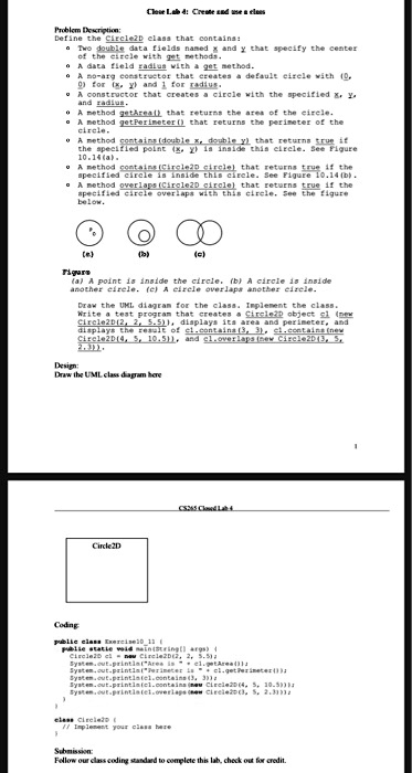 Problem Description Define The Circle2d Class That Contains Two Double Data Fields Named