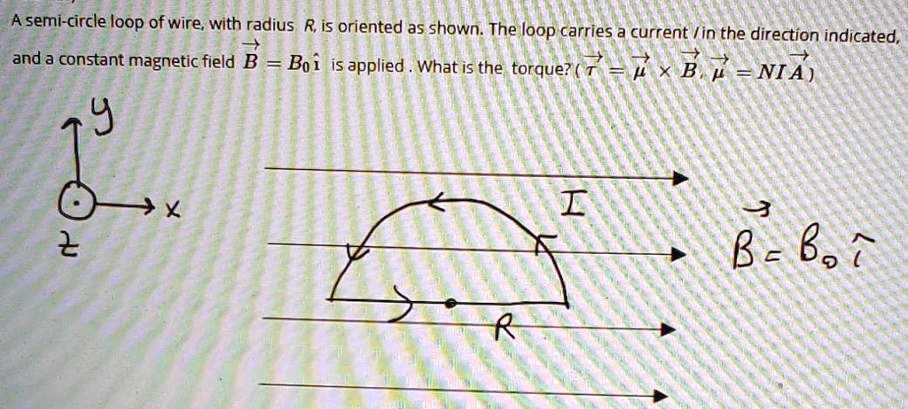a semi circle loop of wire with radius r is oriented a5 shown the loop carries a current in the ...