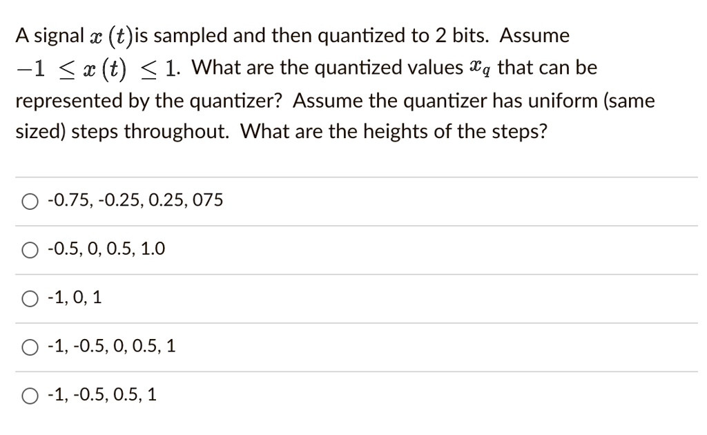 Solved A Signal C Tis Sampled And Then Quantized To 2 Bits Assume 1