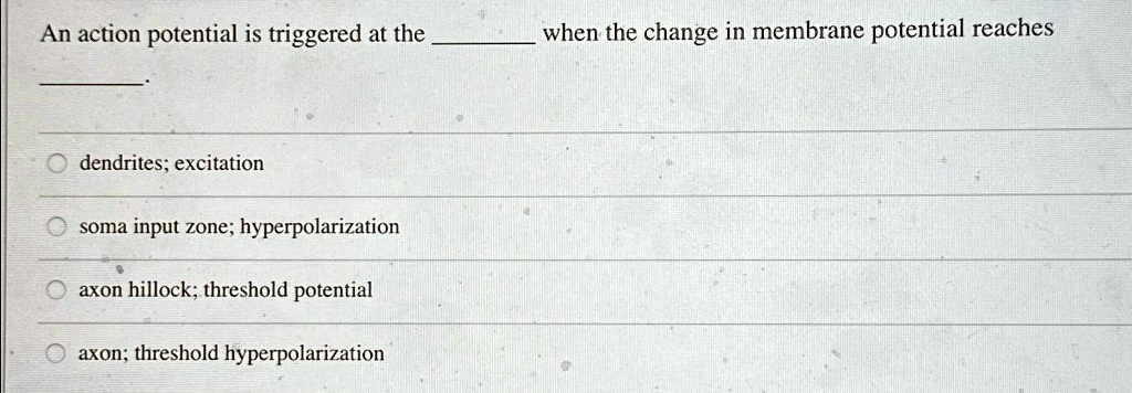 SOLVED: An action potential is triggered when the change in membrane ...