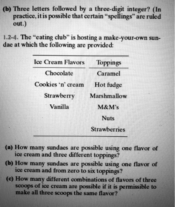SOLVED: 12-4 The "eating club" is hosting make-your-own sundae at which ...