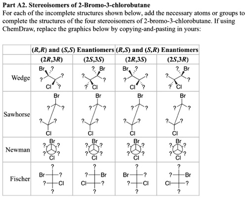 part a2 stereoisomers of bromo 3 chlorobutane for each of the incomplete structures choun below ...