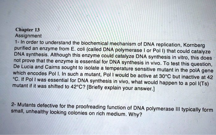 chapter 13 assignment 1 in order to understand the biochemical mechanism of dna replication ...