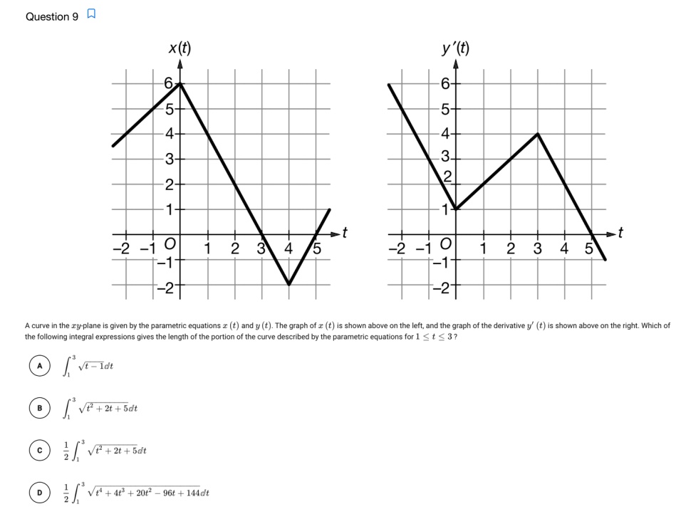 Question 9 x(t) y'(t) A curve in the xy-plane is given by...