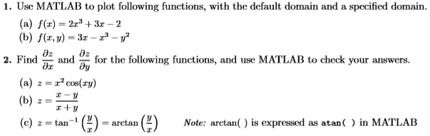 Solved Usc Matlab To Plot Following Functions With The Defanlt Domain 1473