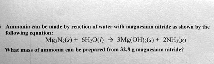SOLVED: Ammonia can be made by the reaction of water with magnesium ...
