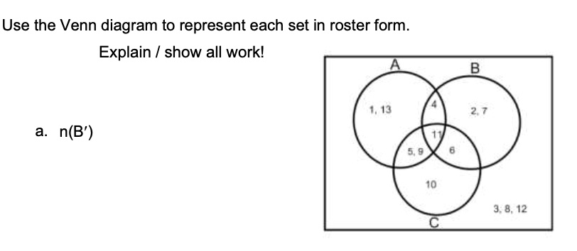 SOLVED: Use the Venn diagram to represent each set in roster form ...