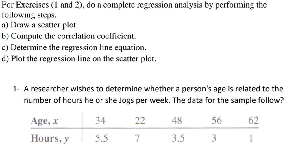 SOLVED: For Exercises (1 and 2), do a complete regression analysis by performing the following ...