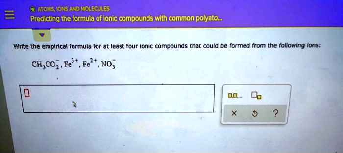 SOLVED: Atoms, Ions, and Molecules: Predicting the formula of Ionic compounds with common ...