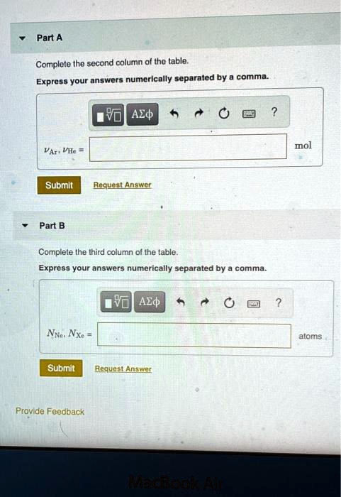 SOLVED:Part A Completo Ihe secand column of the table: Express your ...