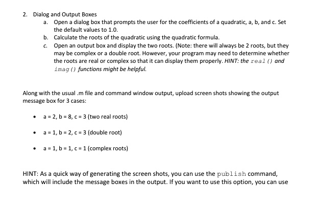 Solved Text Matlab 2 Dialog And Output Boxes A Open A Dialog Box 3576