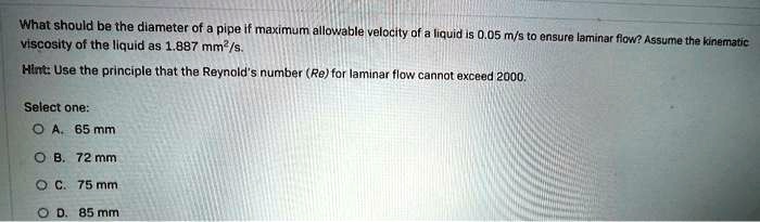 What should be the diameter of a pipe if maximum allowable velocity of ...