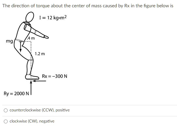 SOLVED: The direction of torque about the center of mass caused by Rx in the figure below is ...