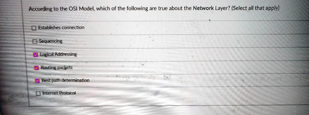 According to the OSI Model, which of the following are true about the Network Layer? (Select all ...