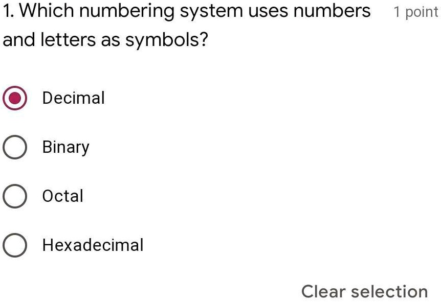 Solved Which Numbering System Uses Numbers And Letters 1 Which Numbering System Uses Numbers 6611