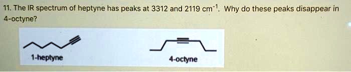 SOLVED: The IR spectrum of 'heptyne has peaks at 3312 and 2119 cmâ »Â¹ ...