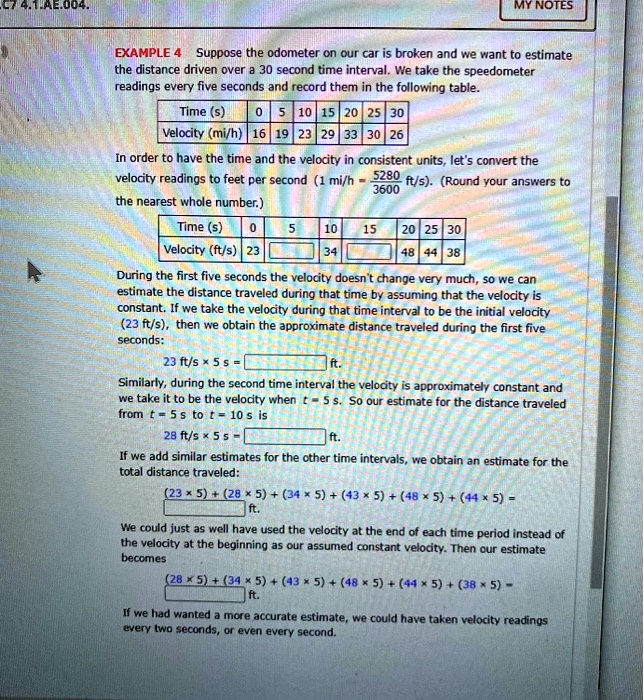 SOLVED: EXAMPLE 4: Estimating Distance Traveled Suppose the odometer on ...
