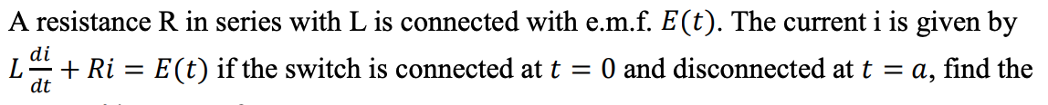 A resistance R in series with L is connected with e.m.f....