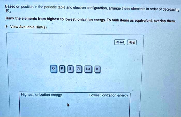 SOLVED: Based on position in the periodic table and electron configuration, arrange these ...