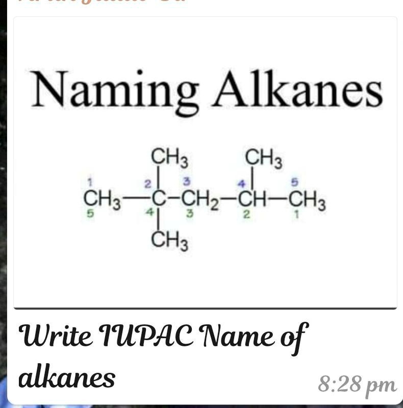 SOLVED: Write IUPAC name of alkanes. Naming Alkanes: CH3 CH3 2 CH3 C-CH2 -CH-CH3 3 2 CH3. Write ...