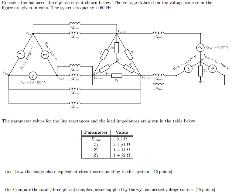 SOLVED: Consider the balanced three-phase circuit shown below. The voltages labeled on the ...