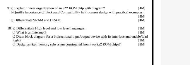 9. a) Explain Linear organization of an 8*2 ROM chip with diagram? [4M ...