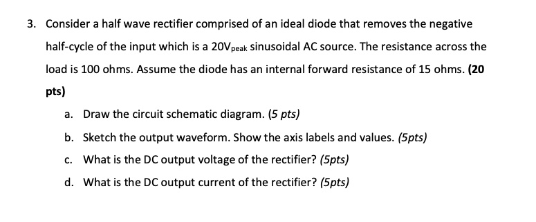 3. Consider a half wave rectifier comprised of an ideal diode that ...