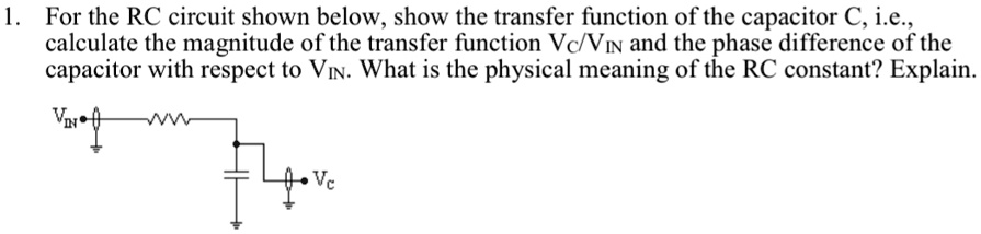 SOLVED: For the RC circuit shown below, show the transfer function of ...