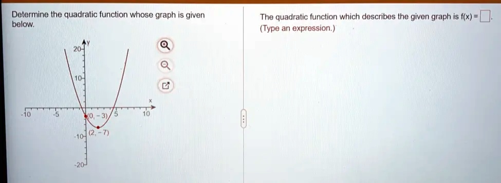 SOLVED: Determine the quadratic function whose graph is given below ... SOLVED: Determine the quadratic function whose graph is given below ...