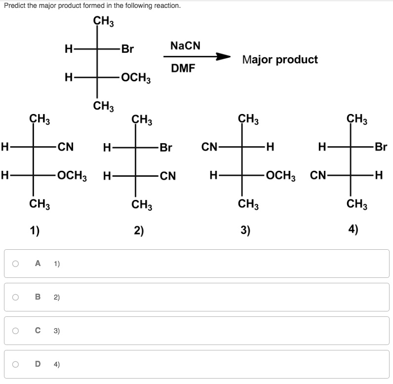 SOLVED: Predict the major product formed in the following reaction: CH3 H Br NaCN Major product ...