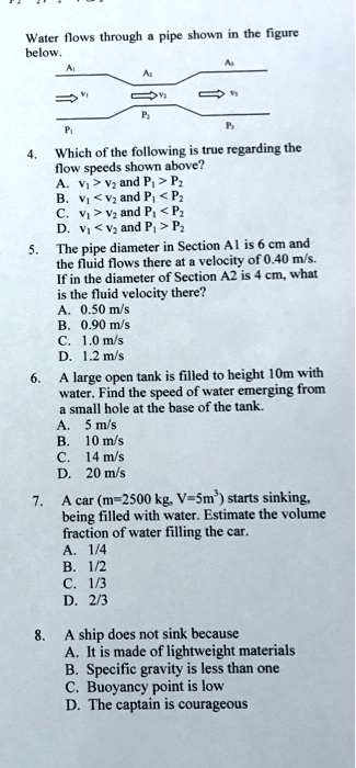 SOLVED: Mois through pipe shown below the figure Which of the following regarding the flow ...