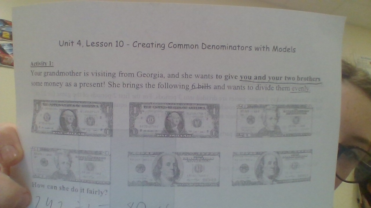 Unit 4, Lesson 10 - Creating Common Denominators with Models Activin 1 ...