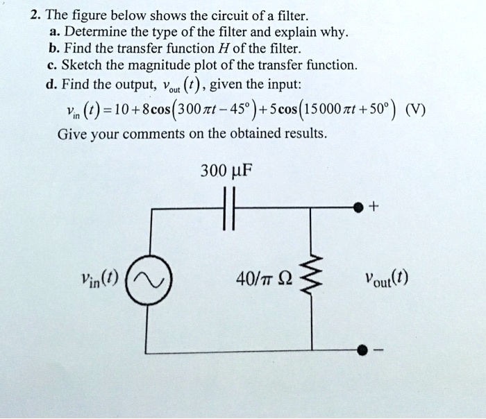 help me out this problem asapelectromagnetism 2the figure below shows the circuit of a filter ...