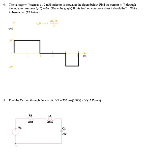 SOLVED: The voltage vZ(t) across a 10-mH inductor is shown in the figure below. Find the current ...
